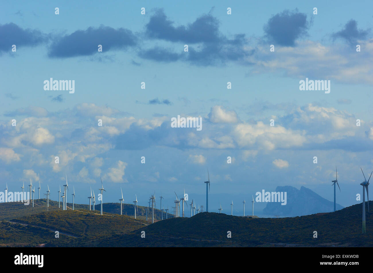 Casares, Wind turbines, Costa del Sol, Gibraltar at background, Malaga ...