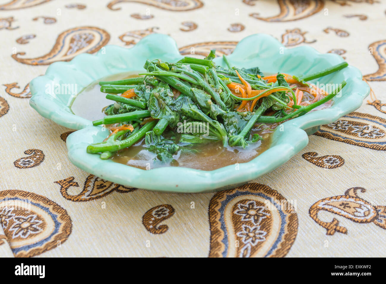 Stir-Fried Sayate Wish Salted Soya Bean, Thai style food Stock Photo ...