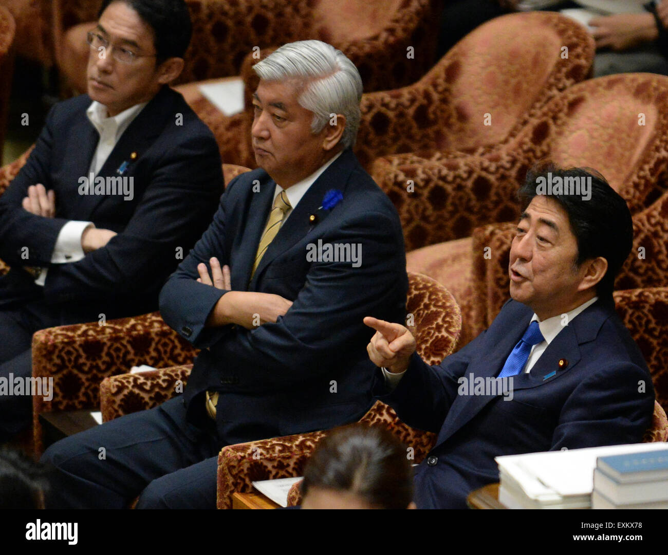 Tokyo, Japan. 15th July, 2015. Japanese Prime Minister Shinzo Abe (1st ...