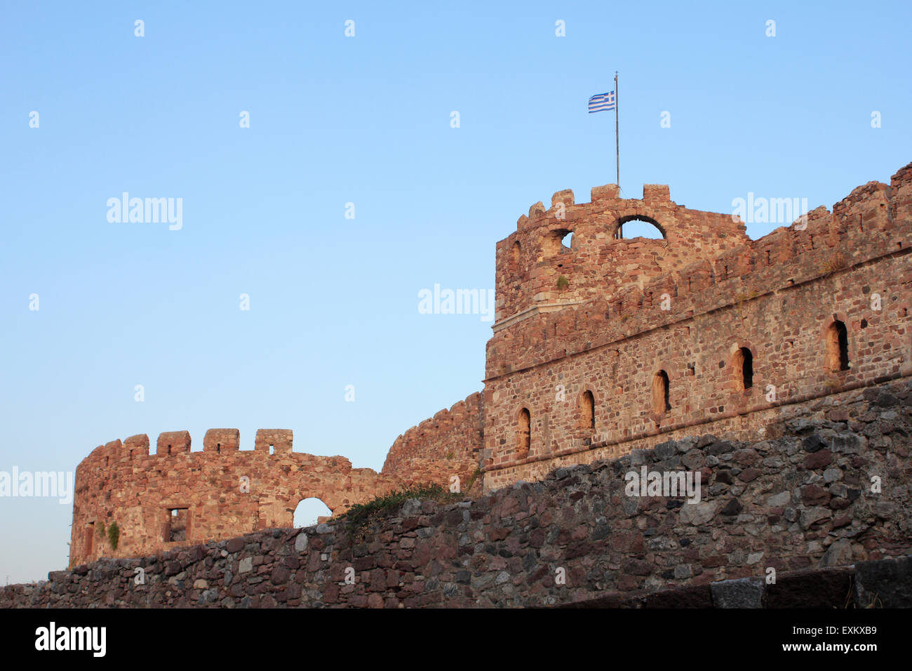 Closeup of the stone-built walls of Mytilene medieval castle and ...
