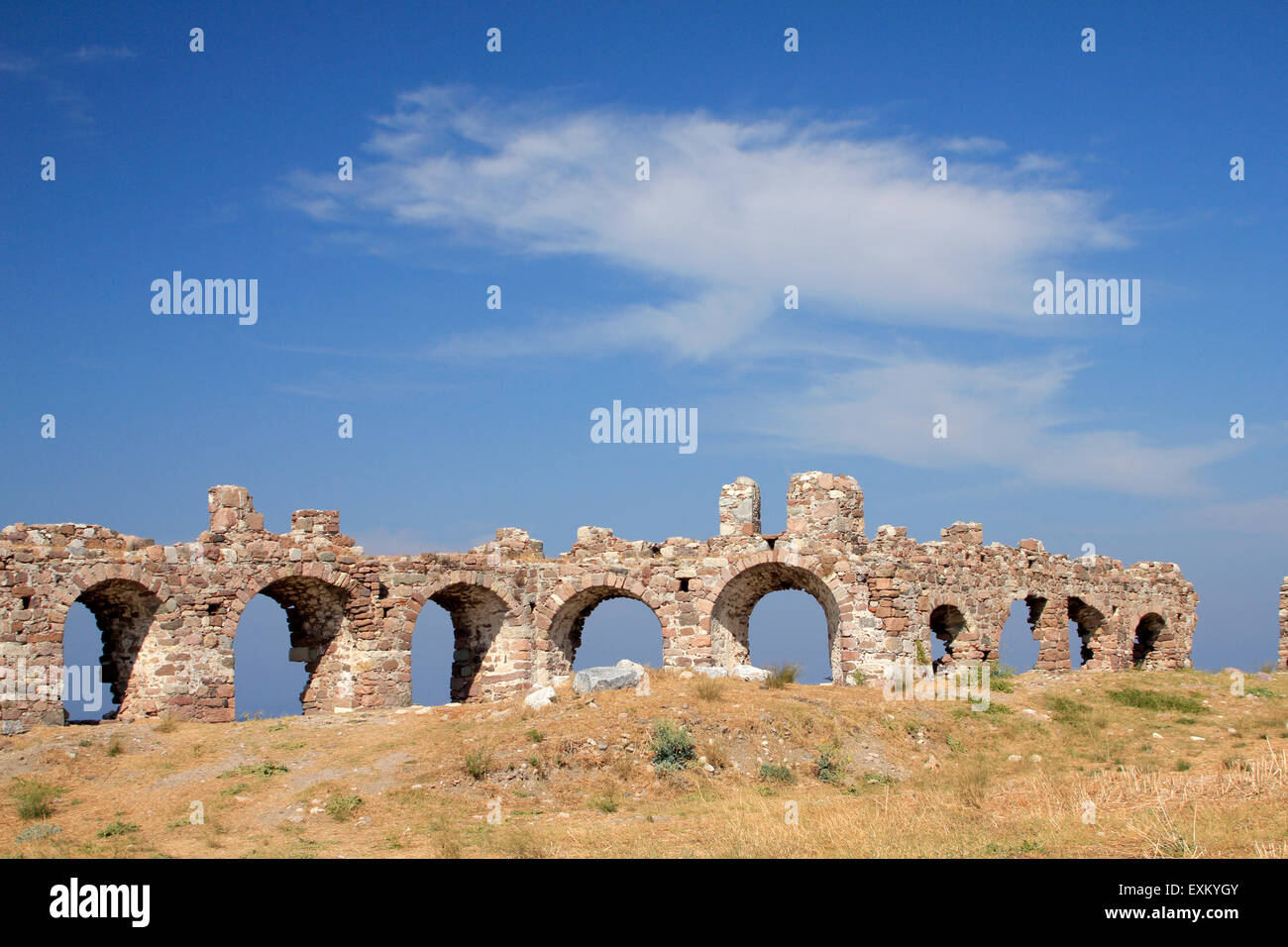 Archeological site of Mytilene city castle. Ancient fortification ...