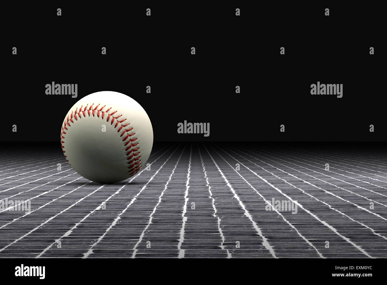 3d rendering of a baseball ball on an old tiles floor Stock Photo - Alamy