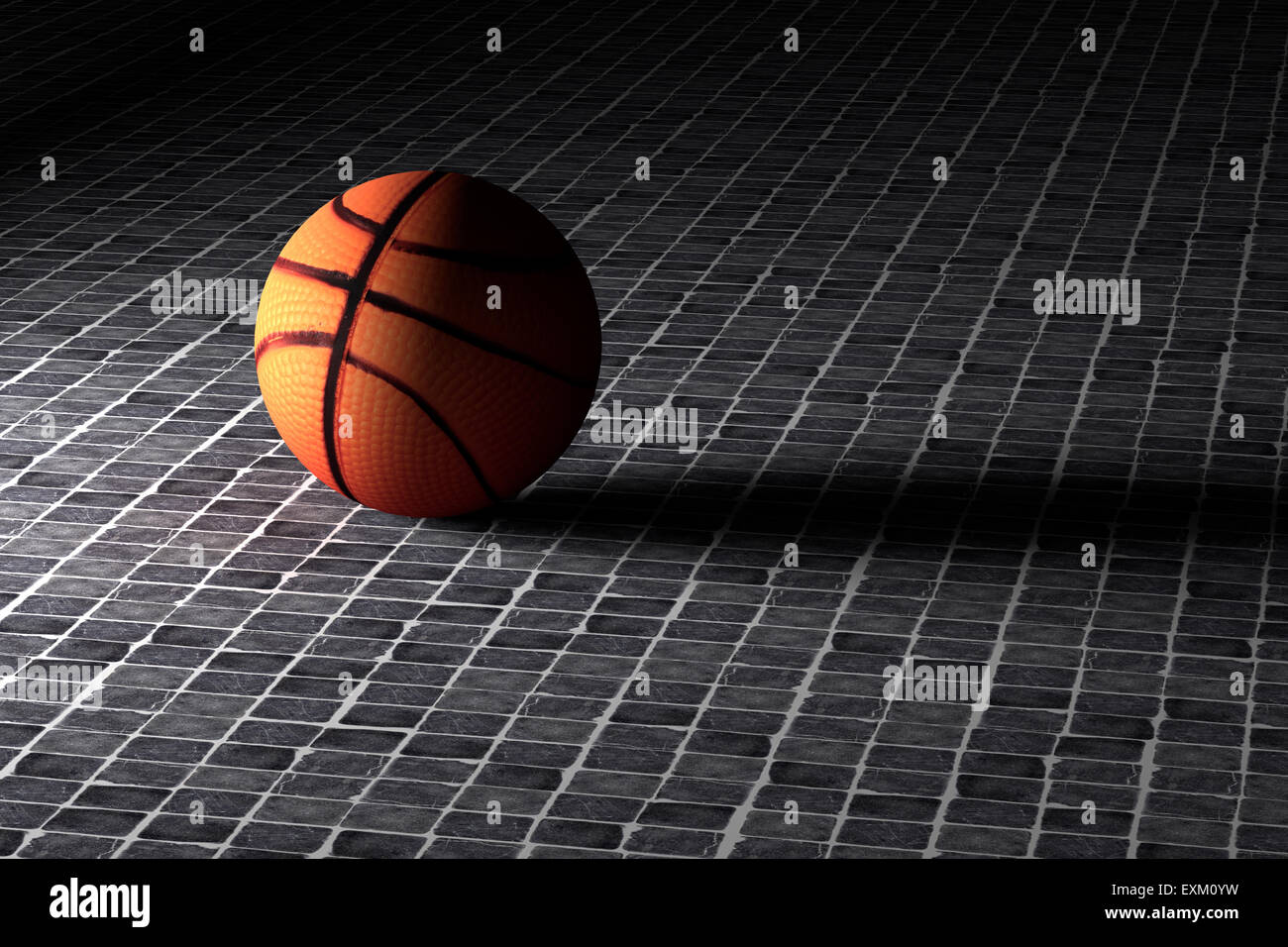 3d rendering of a basketball ball on an old tiles floor Stock Photo - Alamy