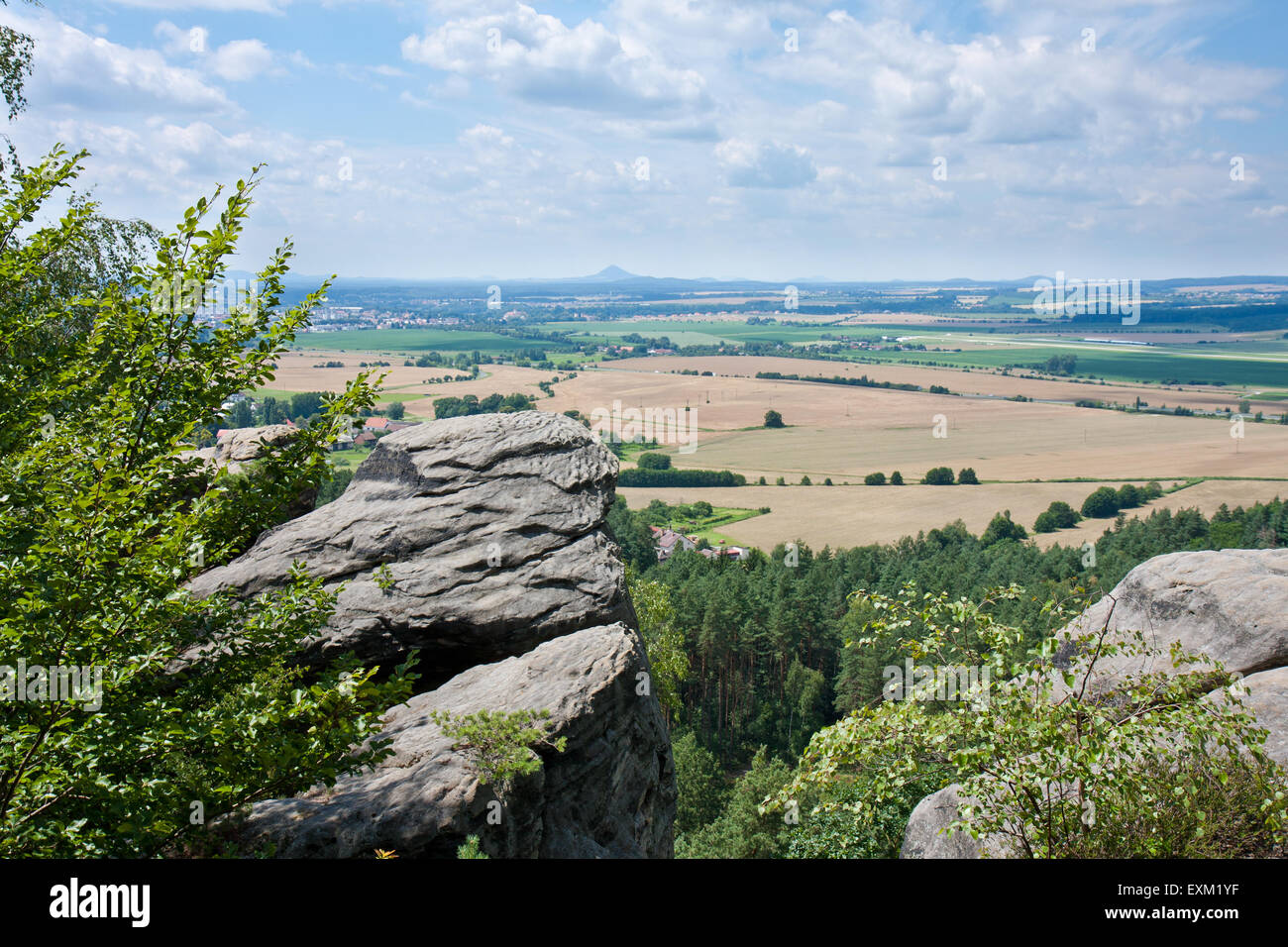 Aerial view at the Czech lowland plain from the rocks of the Bohemian ...