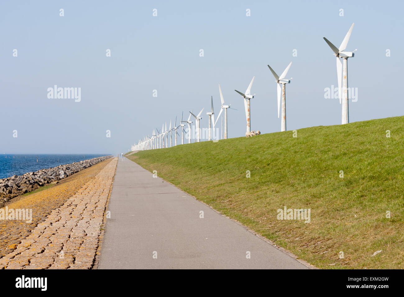 Wind turbines along a Dutch dike Stock Photo - Alamy