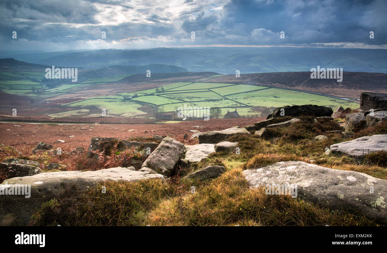 Stunning Autumn Fall landscape of Hope Valley from Stanage Edge in Peak ...