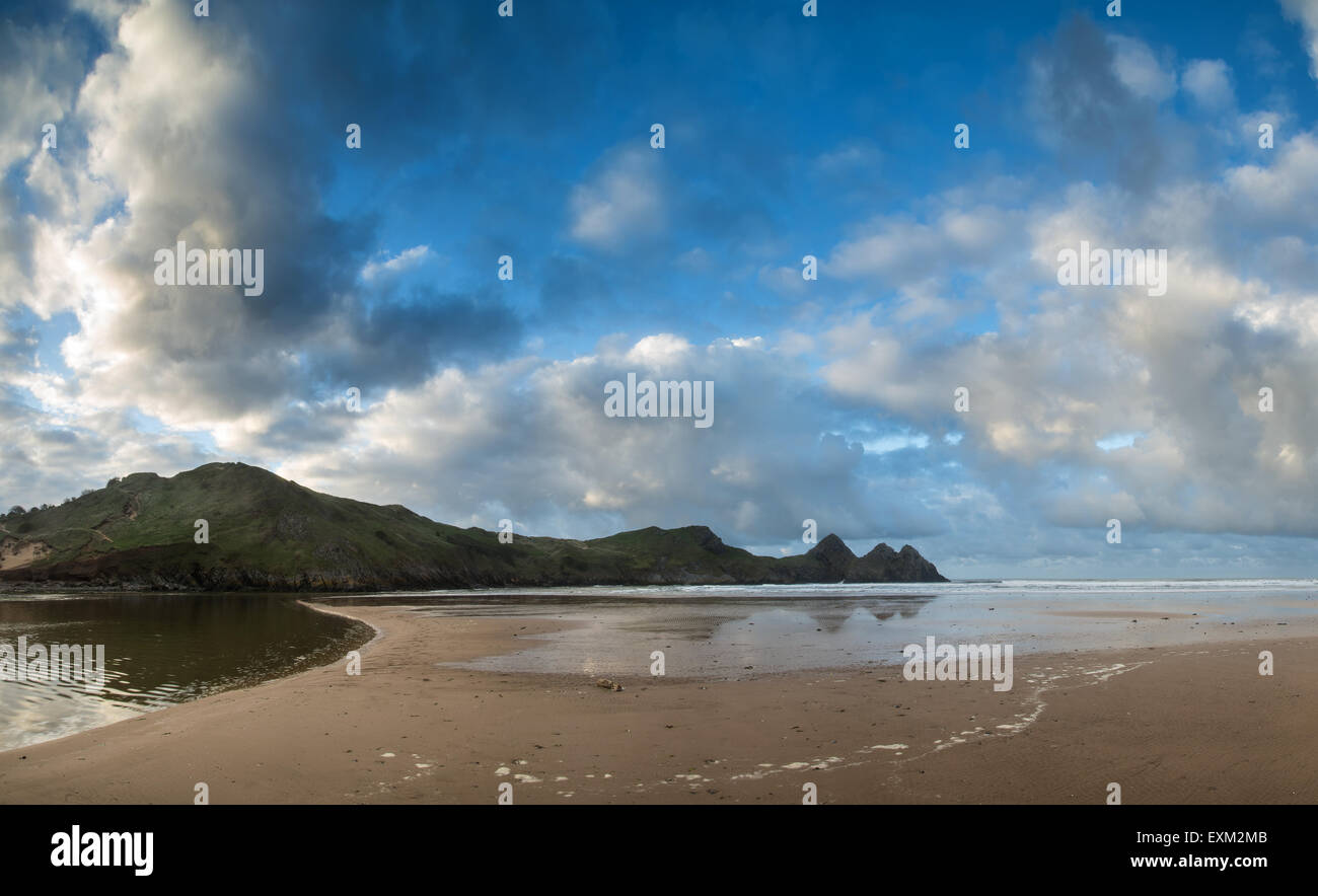 Beautiful Summer morning landscape over yellow sandy beach Stock Photo ...