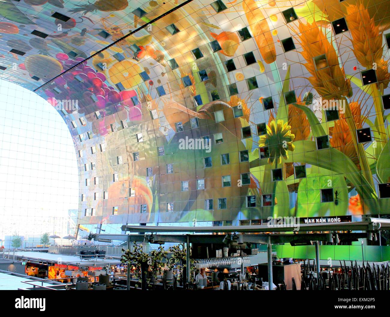 Colourful ceiling and interior of the Rotterdamse Markthal (Rotterdam ...