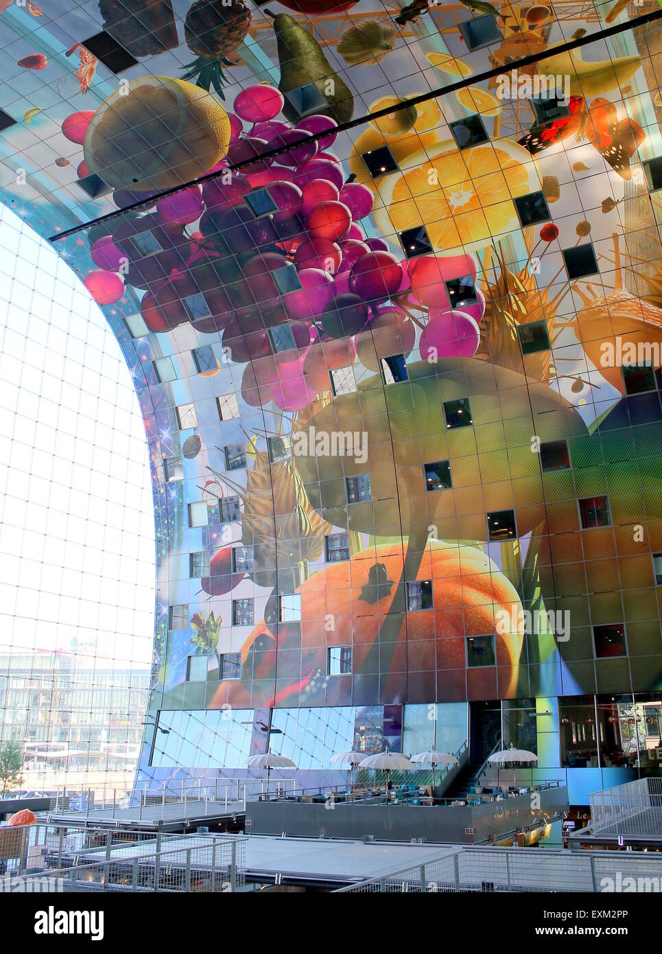 Colourful interior of the Rotterdamse Markthal (Rotterdam Market hall ...