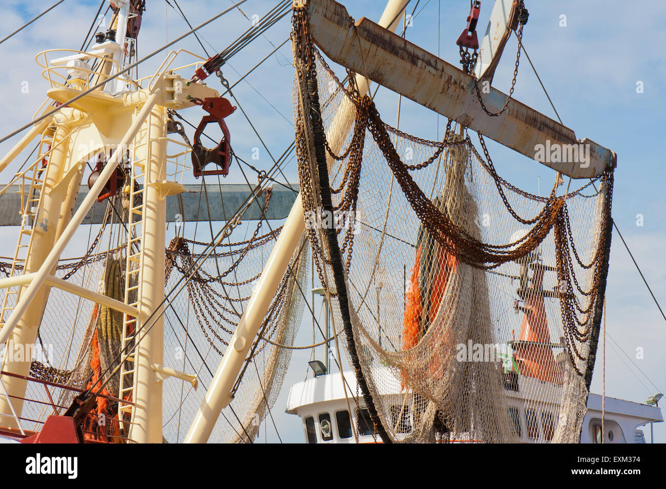 Nets of Dutch fishing cutter hanging out to dry Stock Photo - Alamy