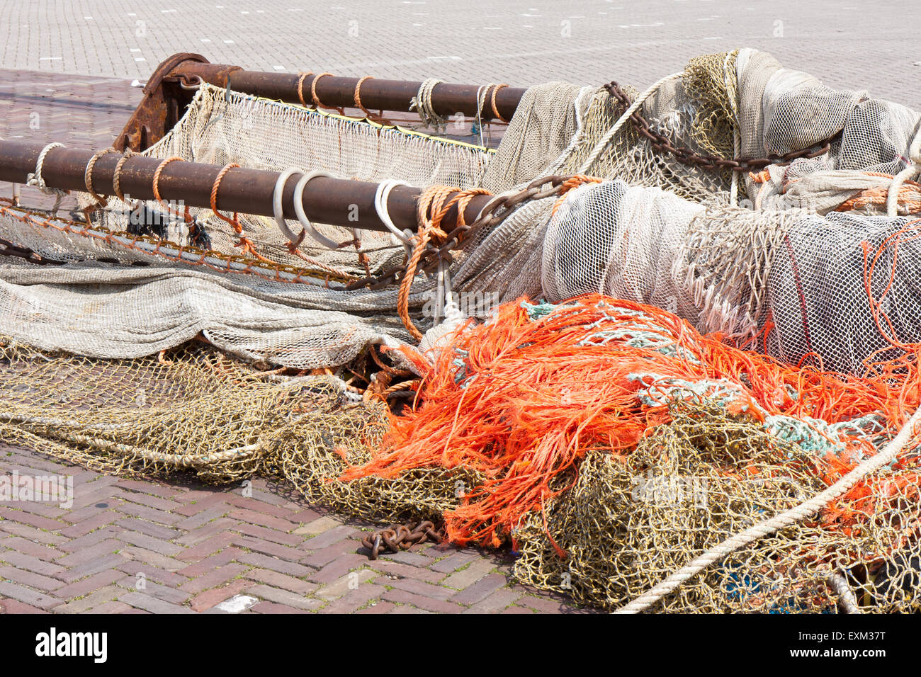 Beam trawl and nets of a fishing cutter Stock Photo - Alamy