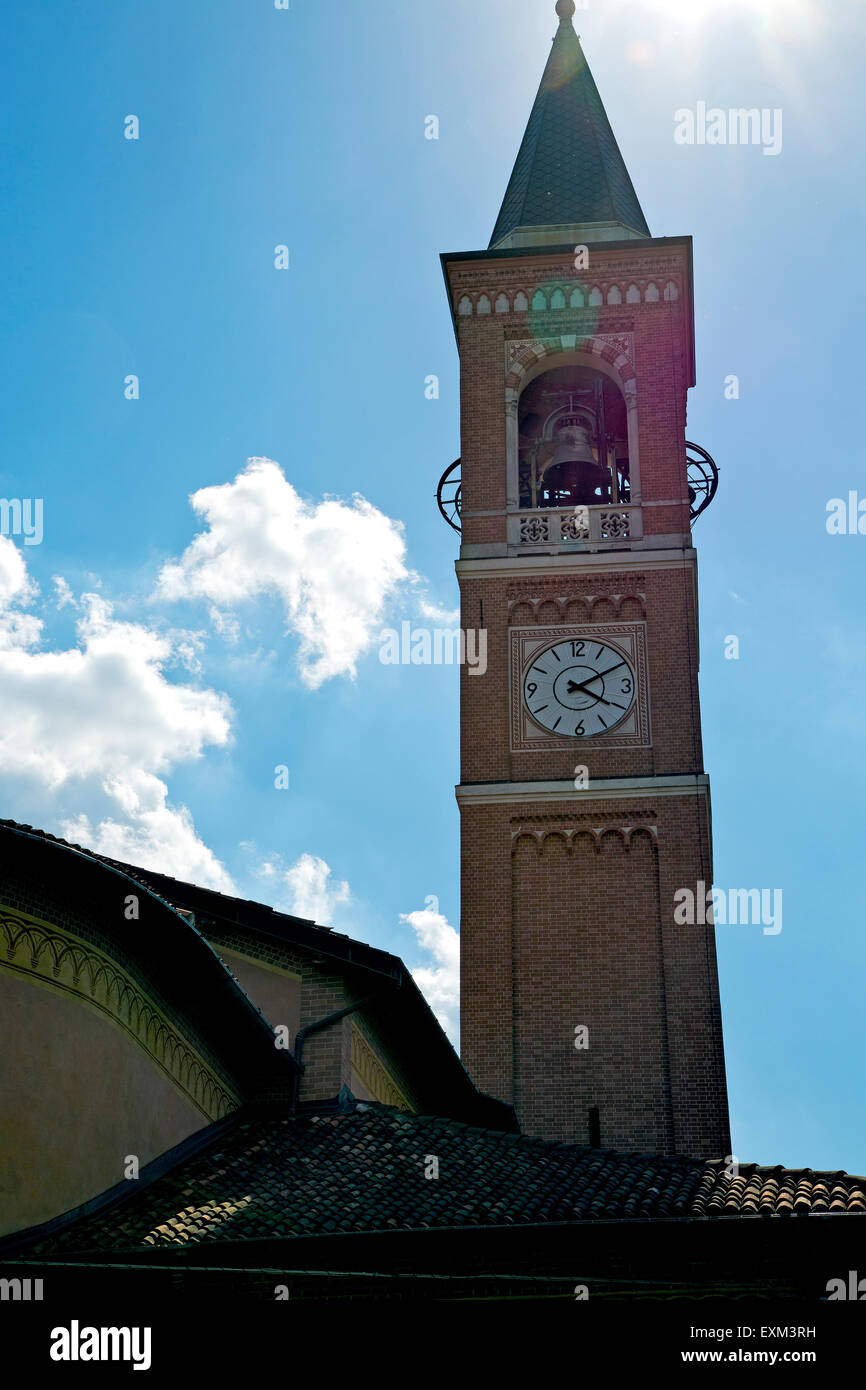 sunny day milan old abstract in italy the wall and church tower bell ...