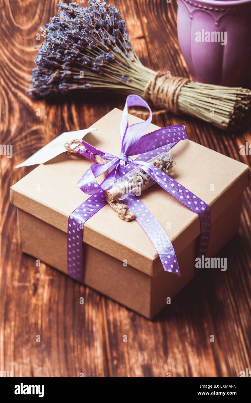 Lavender gift box Stock Photo - Alamy
