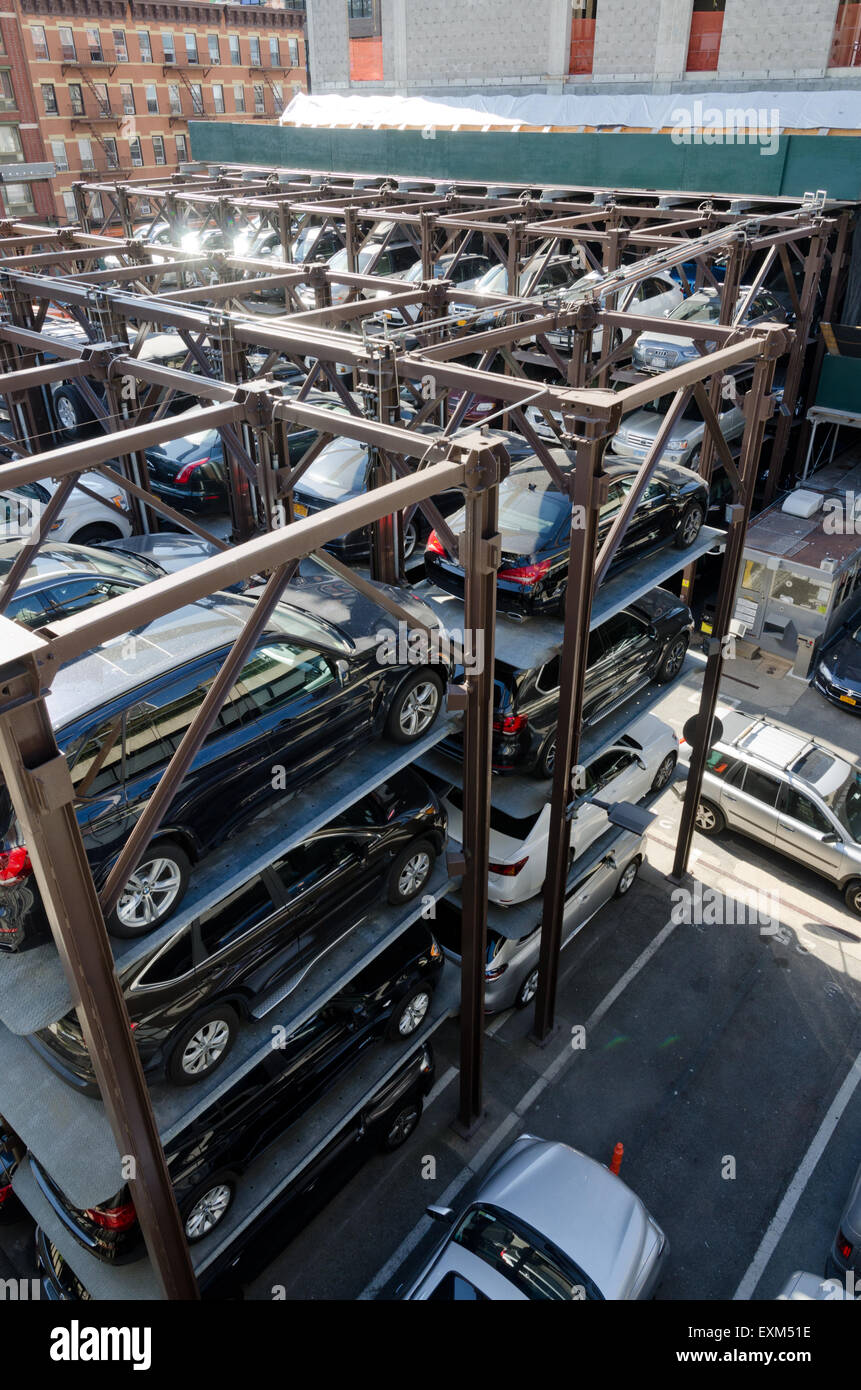 Stacked car parking, W 20th St, 10th Av, New York, New York Stock Photo ...