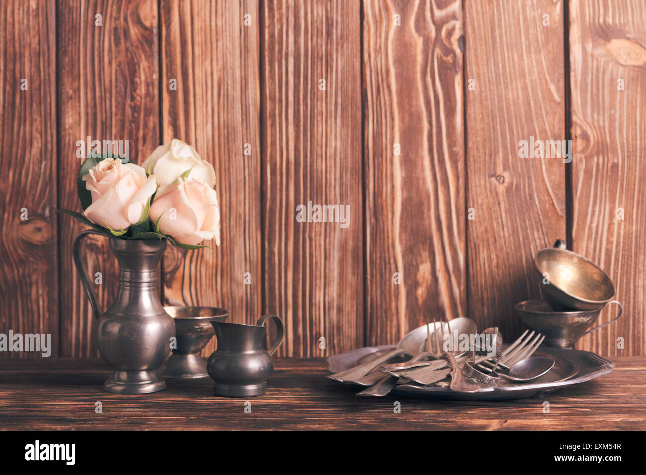 Vintage metal ware still life Stock Photo - Alamy