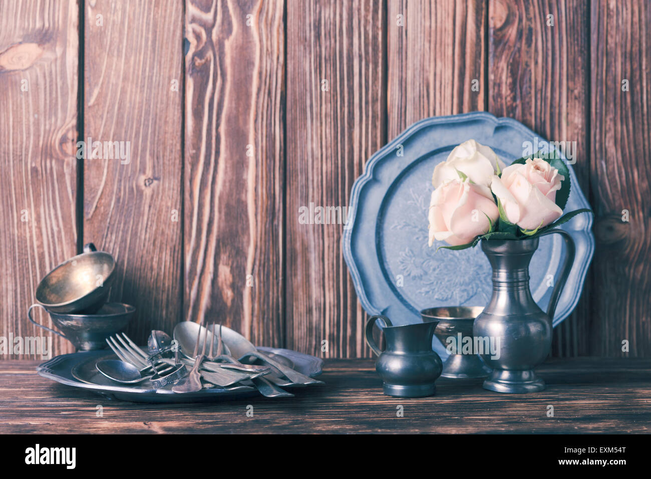 Vintage metal ware still life Stock Photo - Alamy