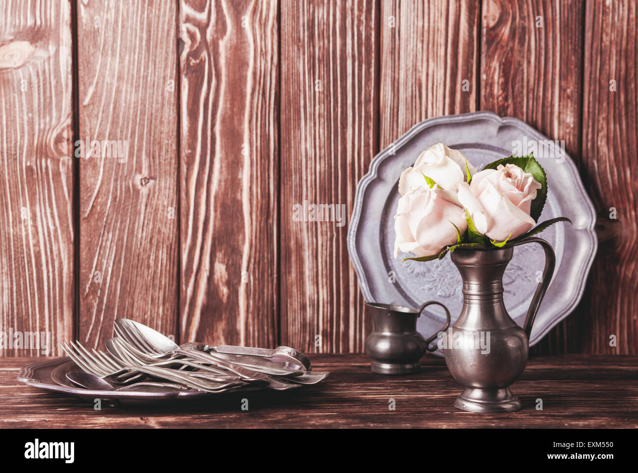 Vintage metal ware still life Stock Photo - Alamy