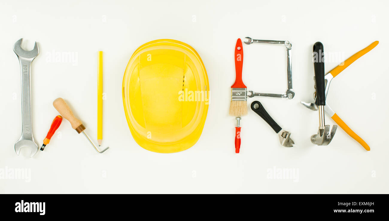 work word written with construction tools on white background Stock ...
