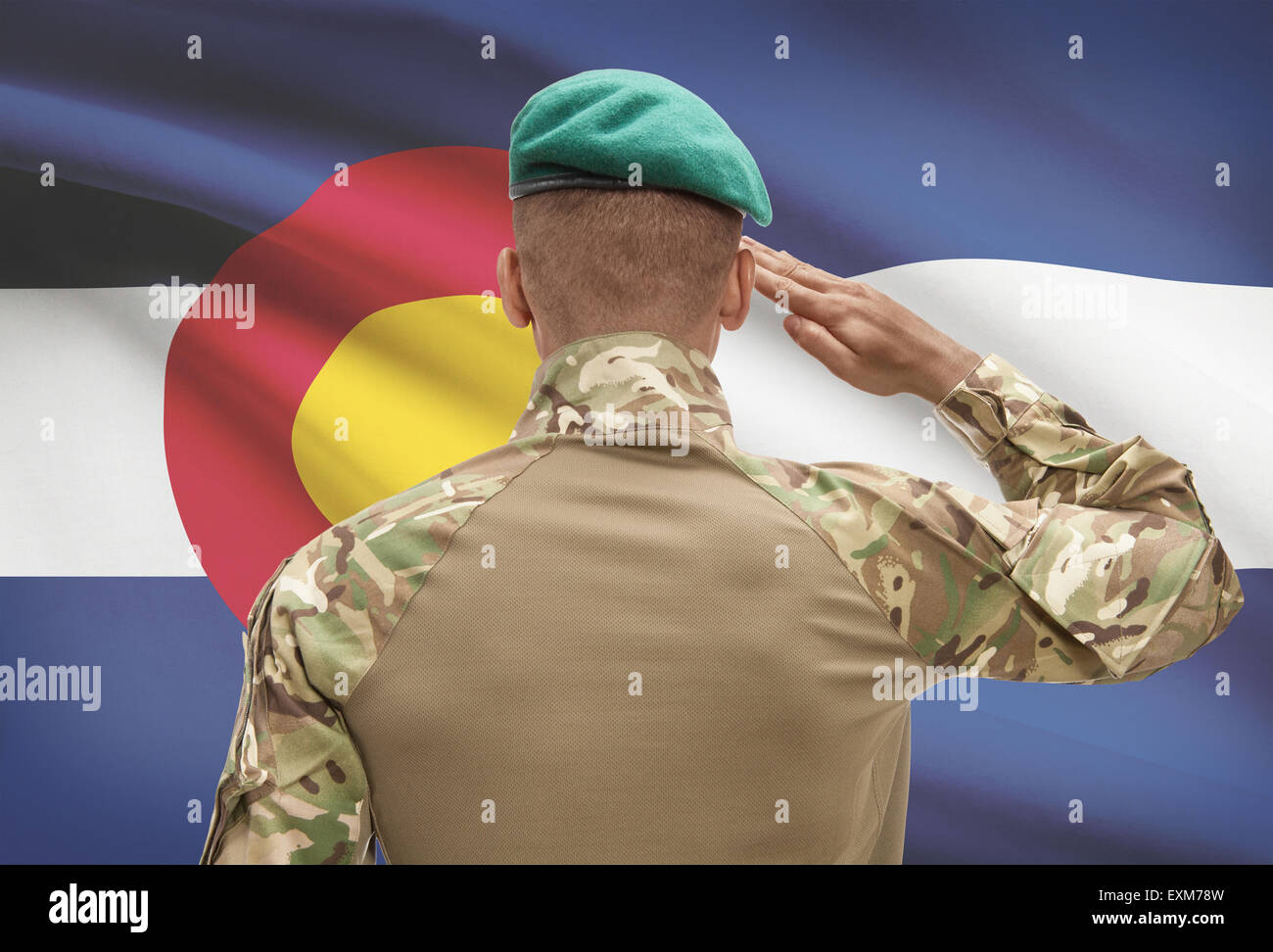 Dark-skinned soldier in hat facing US state flag series - Colorado ...