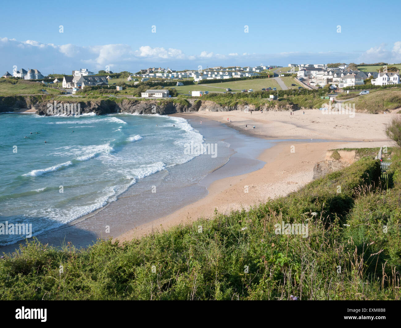 A scenic view of Treyarnon bay Cornwall a popular holiday resort on the ...