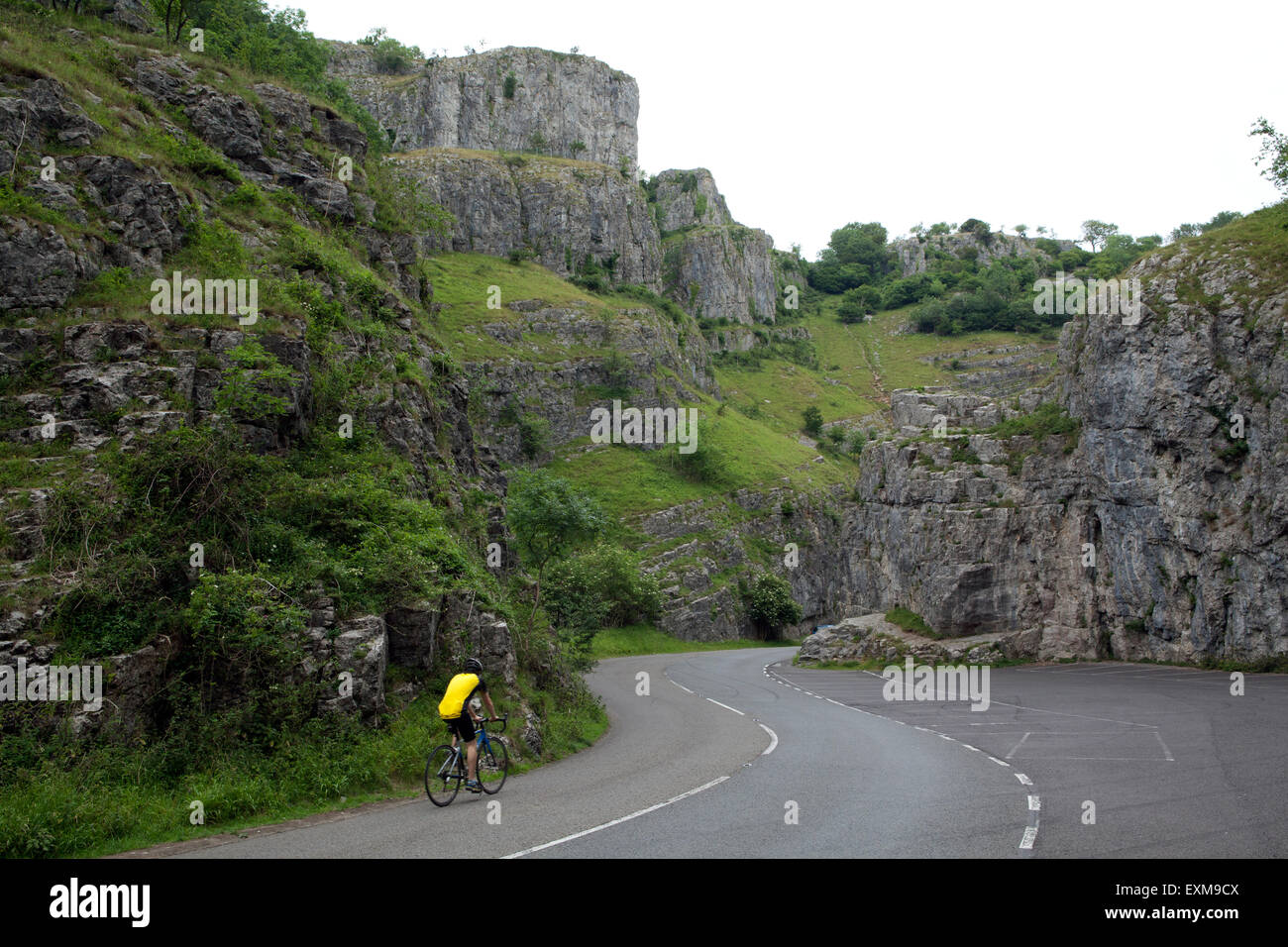 Cyclist cycles up Cheddar Gorge Stock Photo - Alamy