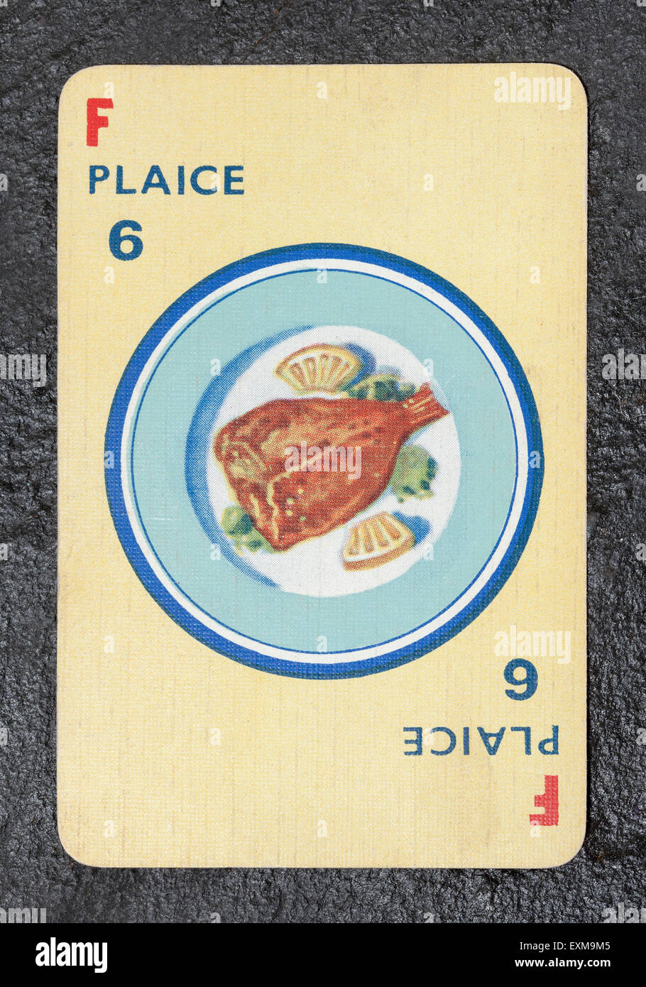 Vintage Menuette Food Playing Card - Plaice Fish Stock Photo - Alamy