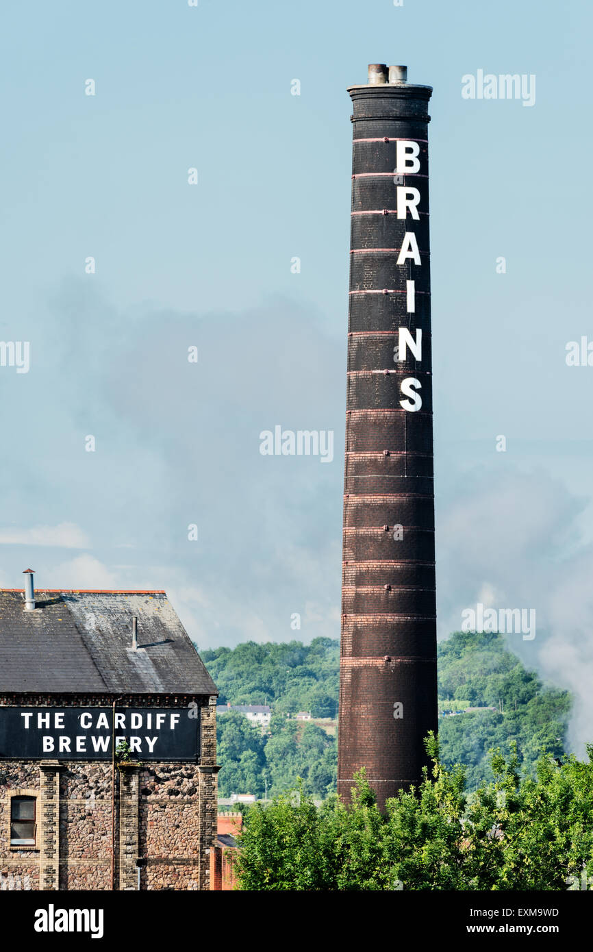 The old chimney of Brains Brewery in Cardiff City, Wales Stock Photo ...