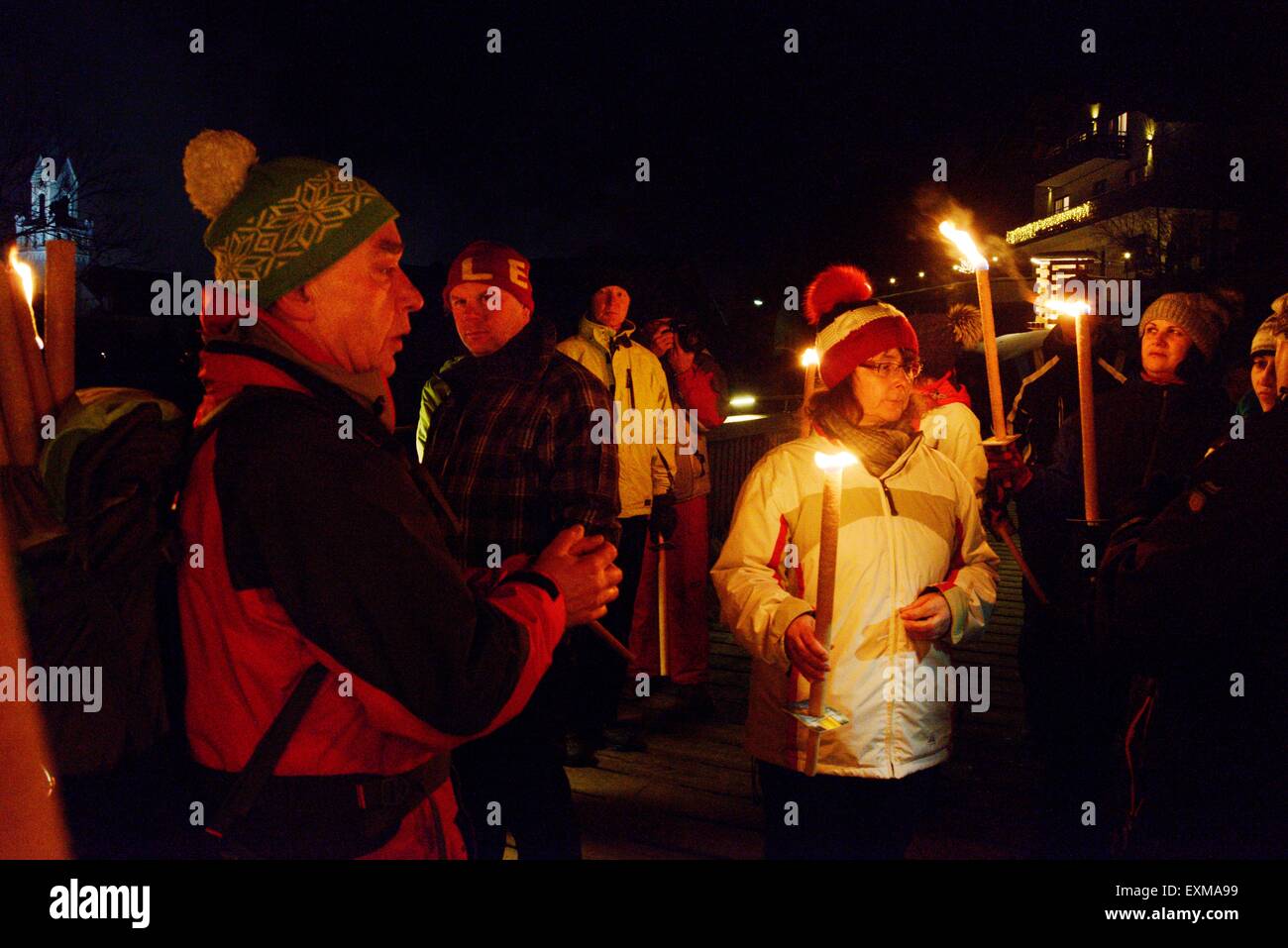 Night walk with flame lit torches,Schladming,Styria,Austria,Alps,Skiing ...
