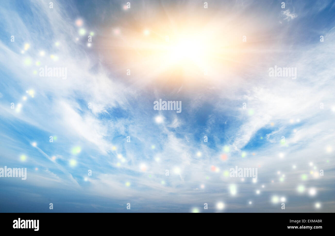 Blue sky with sun and abstract glow around it Stock Photo - Alamy