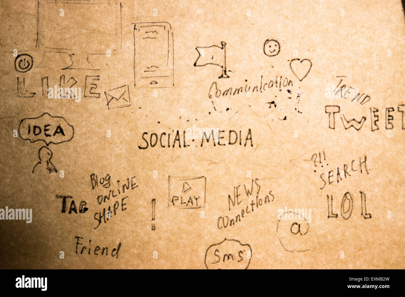 Hand drawn illustration set of social media sign and symbol Stock Photo ...