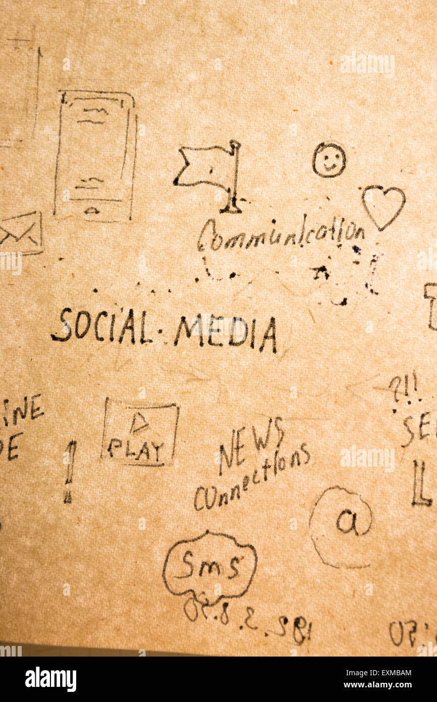 Hand drawn illustration set of social media sign and symbol Stock Photo ...