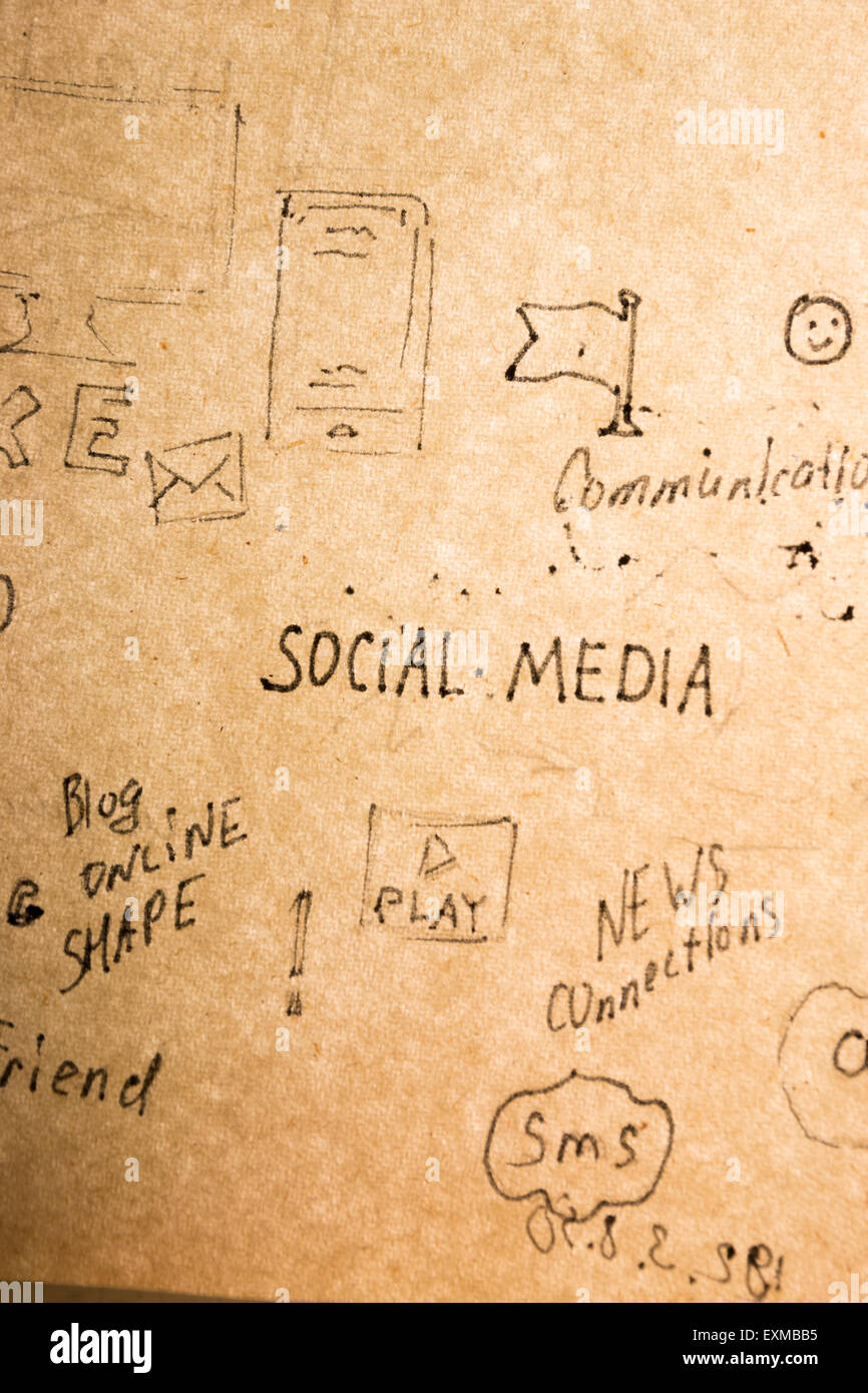 Hand drawn illustration set of social media sign and symbol Stock Photo ...