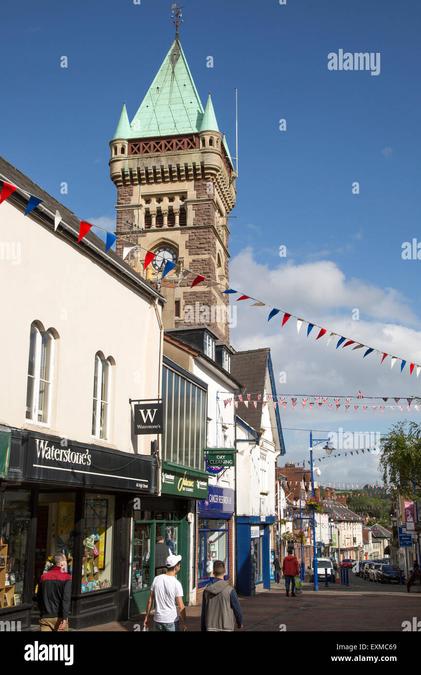 Tower of the Market Hall building, Abergavenny, Monmouthshire, South ...