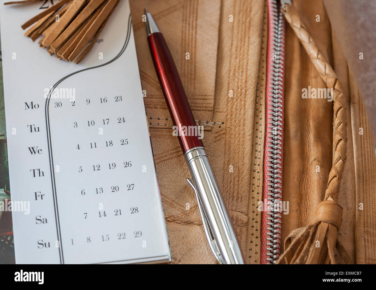 Calendar And Pen On Leather Folder Stock Photo - Alamy