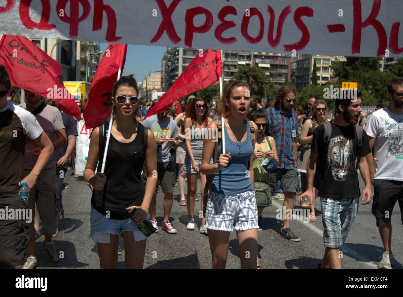 Thessaloniki, Greece, 15 July 2015. Protesters march in Thessaloniki ...