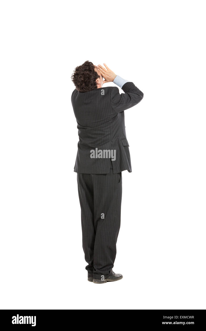 man portrait, isolated over white background, rear view Stock Photo - Alamy