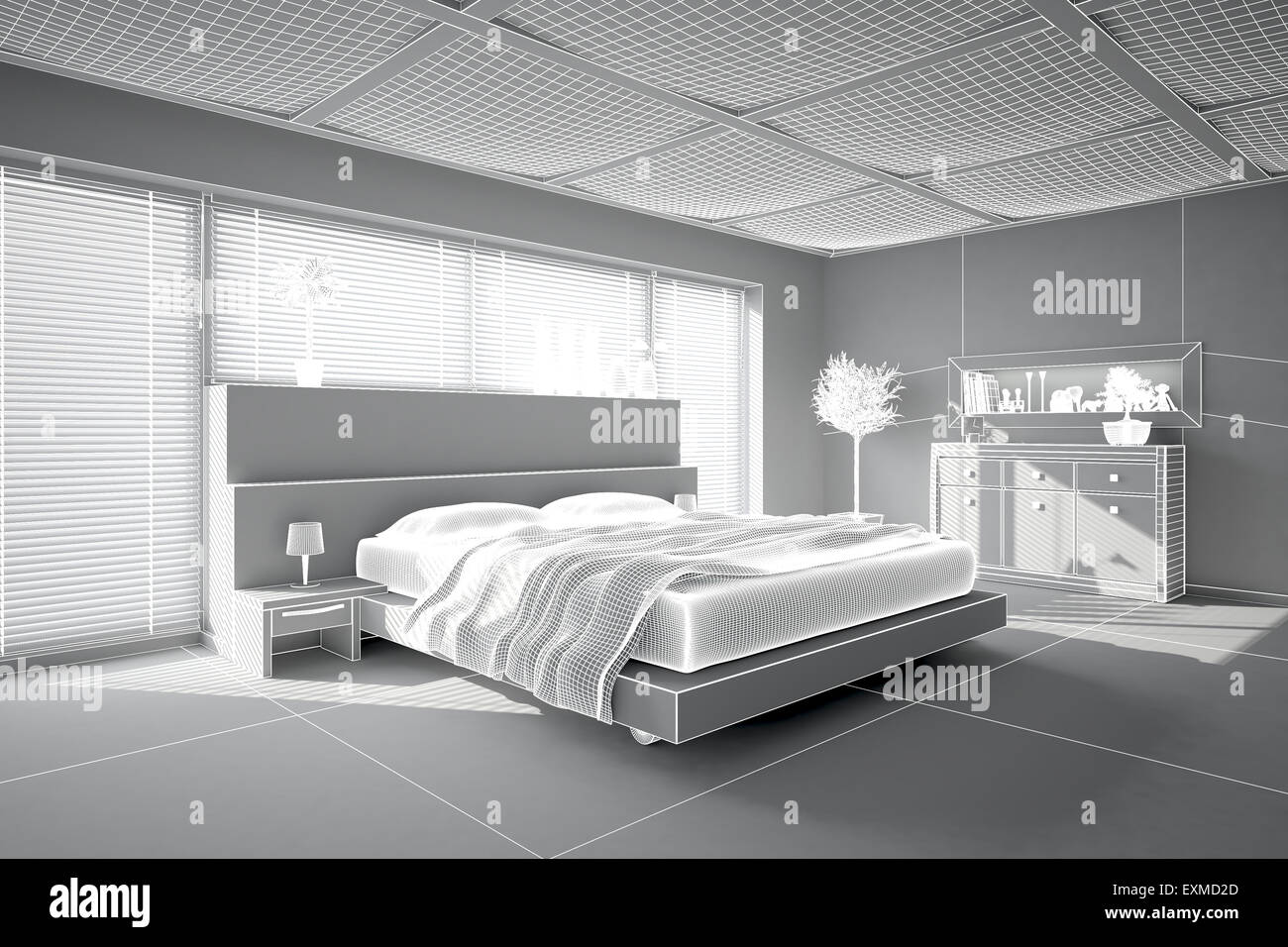 3D interior rendering of a modern bedroom Stock Photo - Alamy