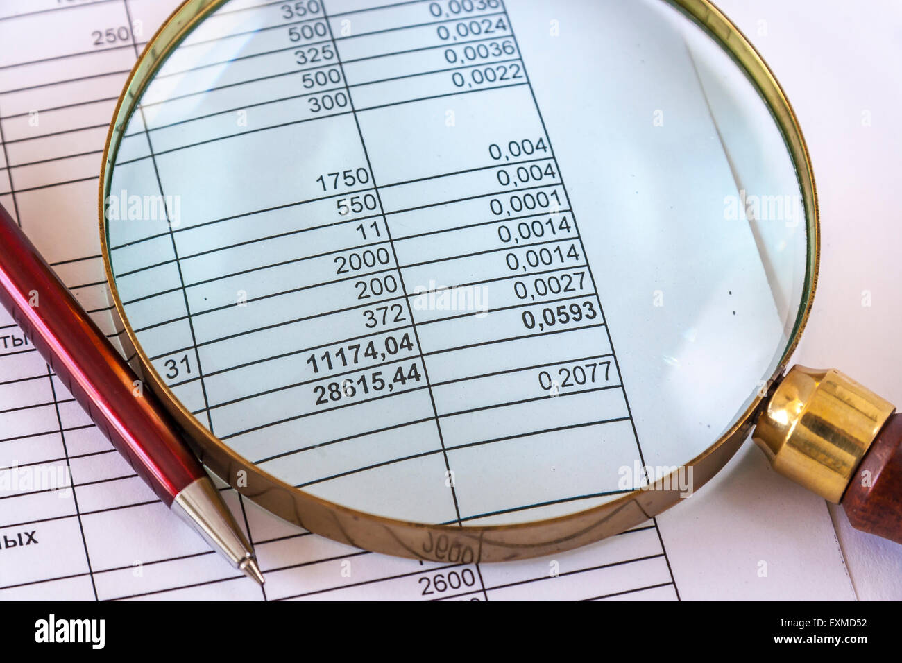 Magnifying Glass Examining Business Document Stock Photo - Alamy