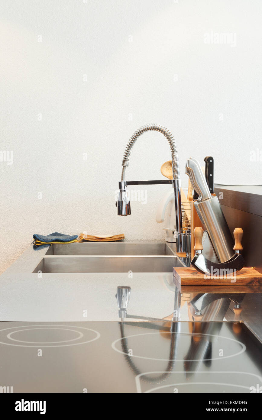 Architecture, detail modern kitchen, stainless steel sink Stock Photo ...