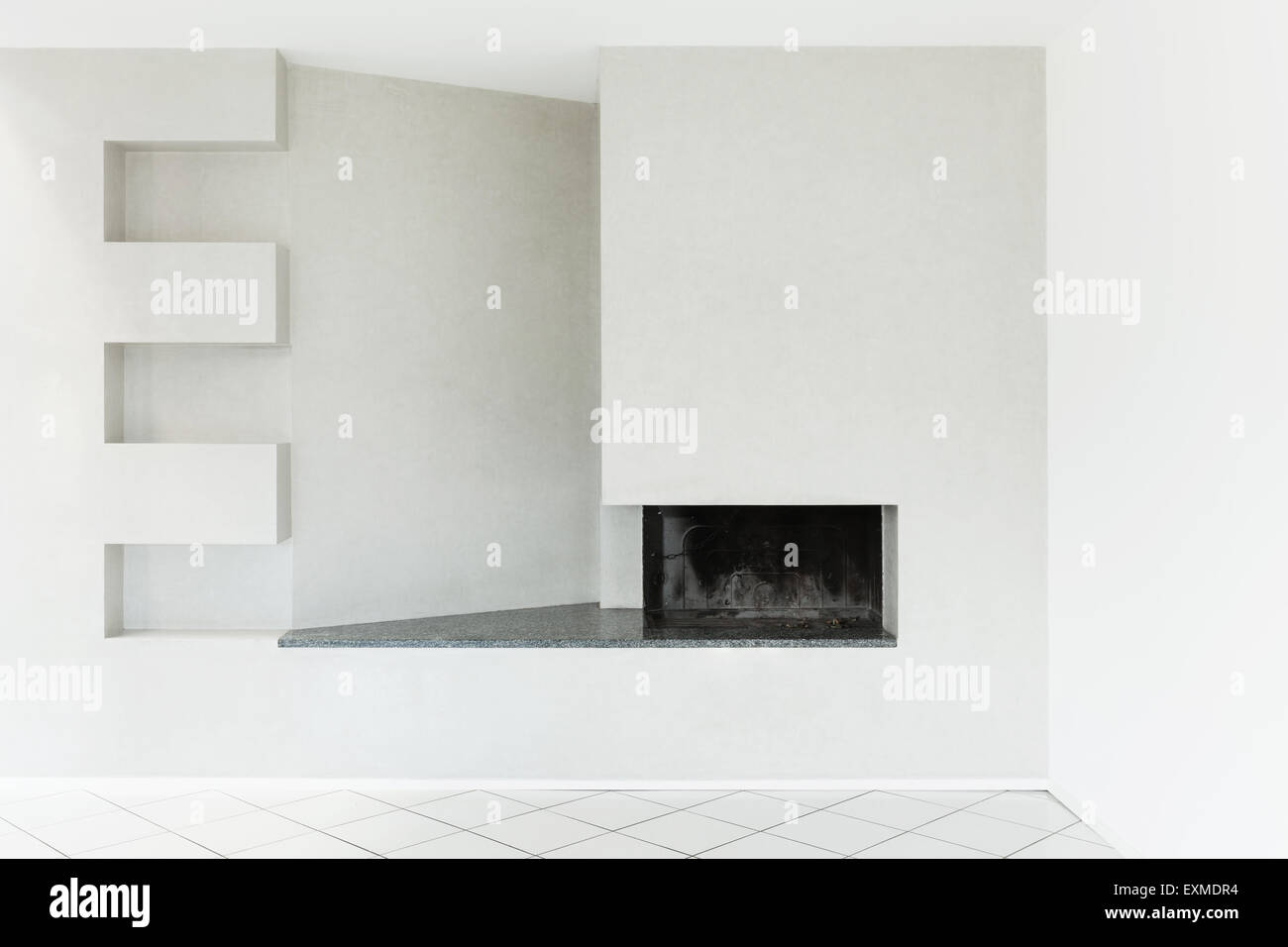 Architecture, Interiors of empty apartment, room with fireplace Stock ...