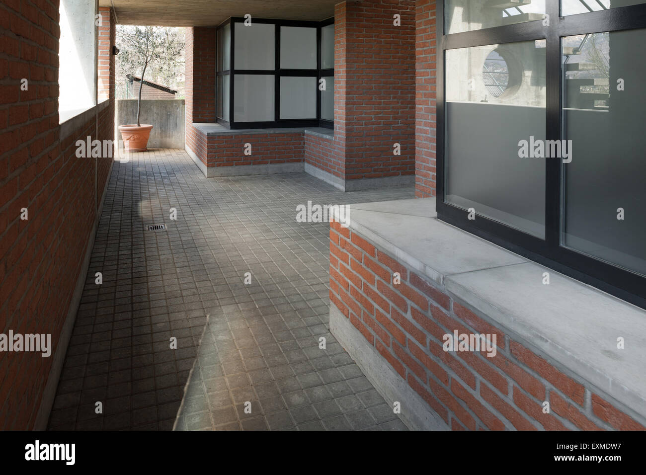 architecture, passage of a modern building in bricks and cement Stock ...