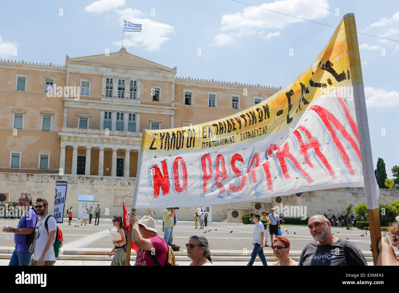 Athens, Greece. 15th July, 2015. A large ''No Pasaran' (slogan from the ...