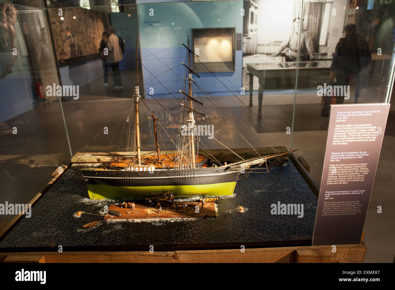 Careening sailing ship vessel, scale model in Barcelona Maritime Museum ...