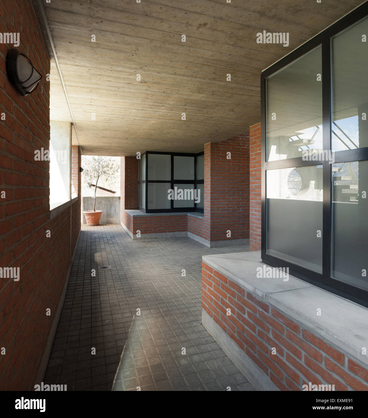 architecture, passage of a modern building in bricks and cement Stock ...