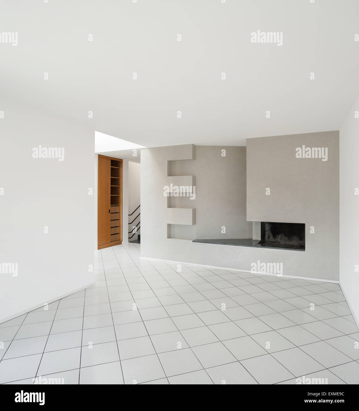 Architecture, Interiors of empty apartment, room with fireplace Stock ...