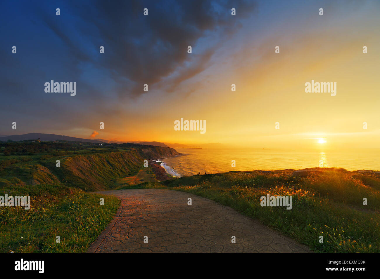 sunset with dramatic sky near Azkorri beach in Getxo Stock Photo - Alamy