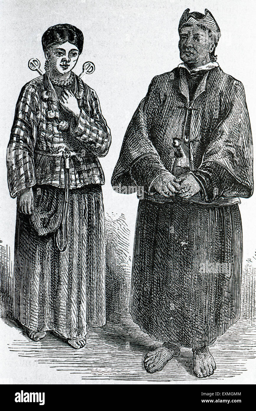 Lepcha woman and Buddhist Lama, Sikkim, India, old vintage 1900s ...