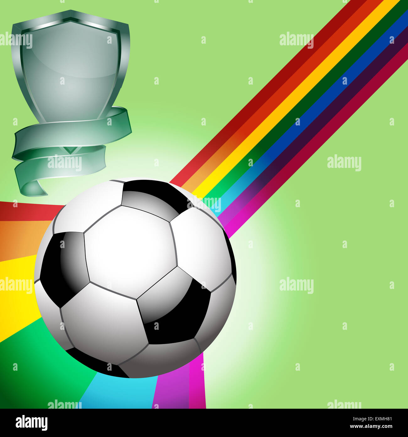 Football over a Rainbow on Green Background with Shield and Banner ...