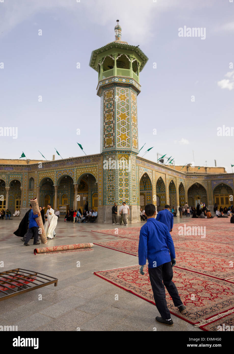 Men Putting Carpets For Praying In The Shrine Of Fatima Al-masumeh, Qom ...