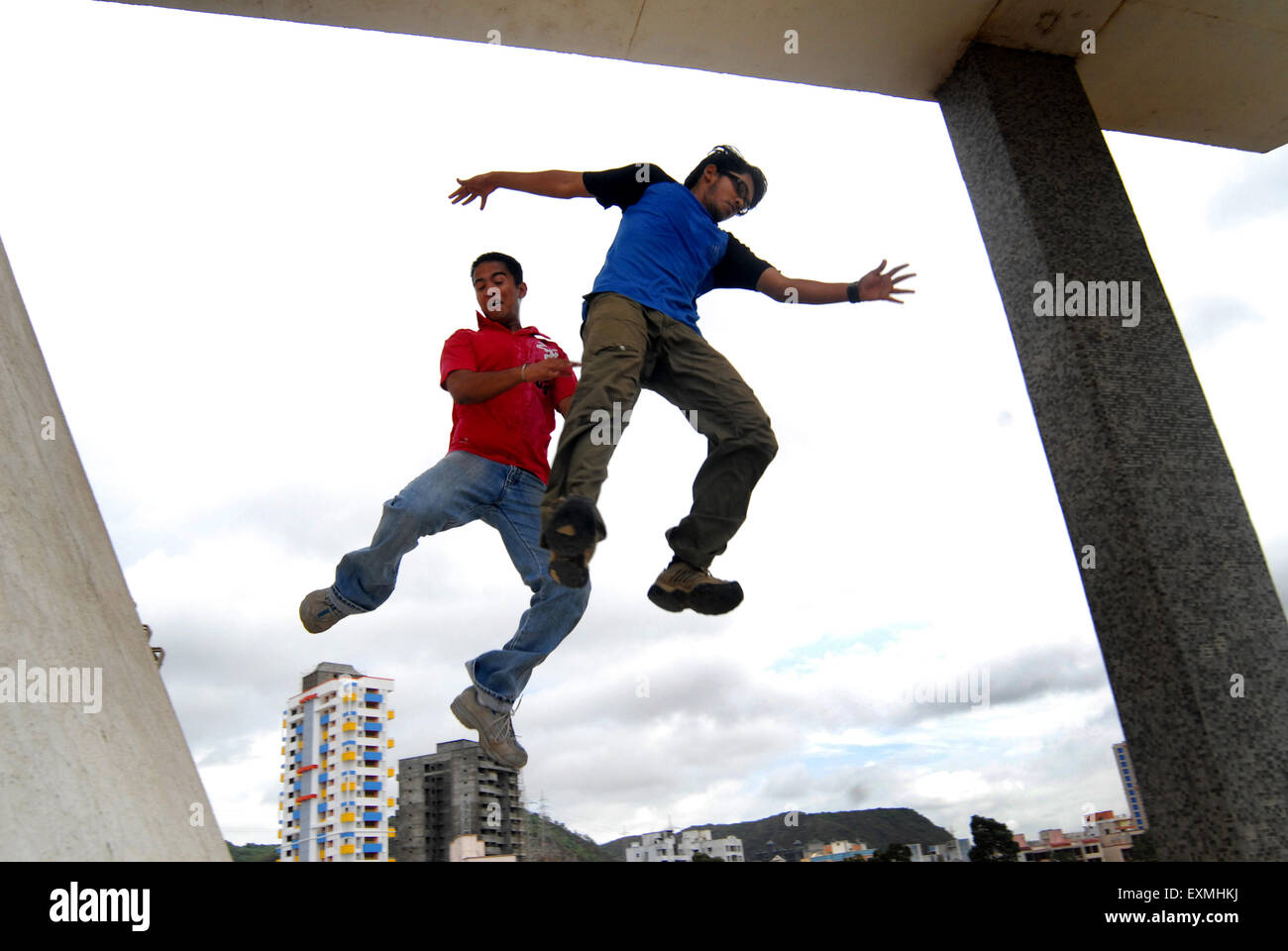 Parkour, acrobatic, boys jumping, Sanpada, Bombay, Mumbai, Maharashtra ...